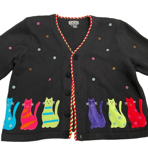 berek | Sweaters | Vintage Berek Christmasholiday Cat Cardigan Sweater ...